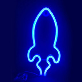 Nástěnná LED dekorace Neon Rocket Modrá