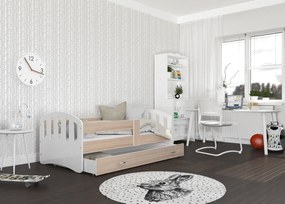 Dětská postel se šuplíkem HAPPY - 160x80 cm - sonoma-bílá
