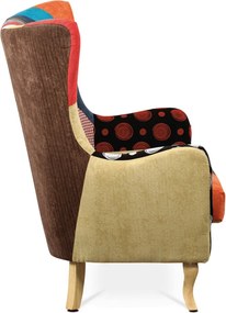 Dvojsedačka, potah látka patchwork, dřevěné nohy, masiv kaučukovník patchwork
