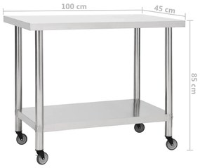 vidaXL Marketos Kuchyňský pracovní stůl s kolečky 100x45x85 cm nerezová ocel