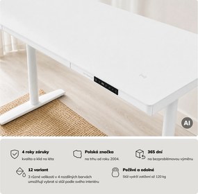 Elektrický psací stůl sit-stand se zásuvkou a bezdrátovou nabíječkou Qi bílý, 1400 mm: ELLIS