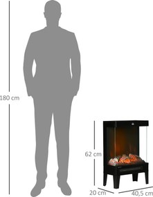 HOMCOM Elektrický krb, 2000 W, volně stojící krb s topením, LED 3D plamenový efekt, 4 úrovně jasu, elektrický krb s termostatem, ochrana proti přehřá…