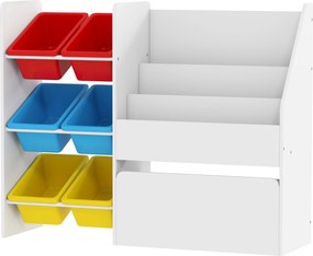 AIYAPLAY úložný nábytek pro děti, úložný box na hračky s 6 vyjímatelnými boxy a velkou pojízdnou krabicí, 100x30x80 cm, vícebarevný