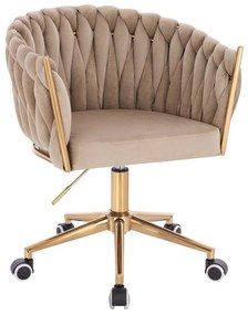 LuxuryForm DESIGN Otočná židle NORDEN VELUR na zlaté podstavě s kolečky - latte
