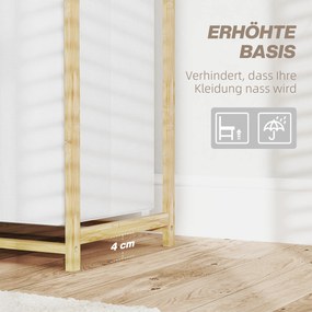 HOMCOM Prádelní Koš s 4 Přihrádkami, Bamboo Prádelní Koš 83L s 2 Vytahovacími a Odnímatelnými Textilními Taškami, Koš s Policí a Rukojetí na Třídění …