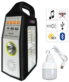 Multifunkční solární LED lampa s reproduktorem a powerbankou Kemp