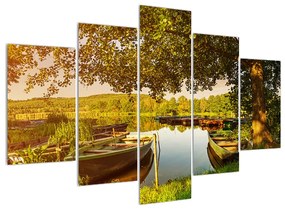 Letní obraz loďky na jezeře (150x105 cm)