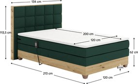 Elektrická polohovací postel, boxspring, zelená/dub artisan, 120x200, TIANA