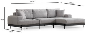 Hanah Home Rohová pohovka ETI šedá pravá 280 cm