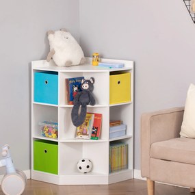 HOMCOM Dětské rohové police se 3 úložnými boxy pro děti ve věku 3-12 let Bílá 57,4 x 57,4 x 94 cm