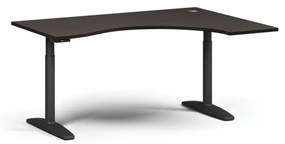 Výškově nastavitelný stůl OBOL, elektrický, 675-1325 mm, ergonomický pravý, deska 1600x1200 mm, černá zaoblená podnož, wenge