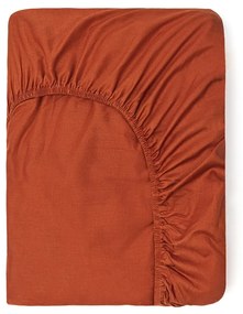 Tmavě oranžové bavlněné elastické prostěradlo Good Morning, 140 x 200 cm