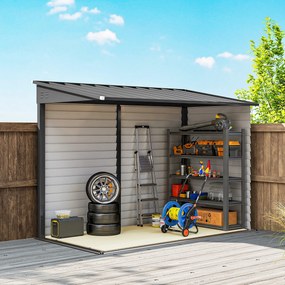 Outsunny Kovový nářaďový domek 3,5 m², 143x270x202 cm, nářaďový přístřešek se sedlovou střechou, zamykatelné dvojité dveře, základna, větrací otvory