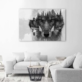 Gario Obraz na plátně Černý vlk na pozadí lesa a jezera abstraktní Rozměry: 60 x 40 cm