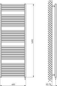 Aqualine Aqualine, TONDI-E elektrické topné těleso, rovné, 600x1690 mm, 800W, bílá, DE490T