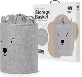 Sipo Premium Bouclé se šňůrkou Bear šedá / Koš na hračky / 43 l