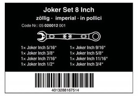 Wera 020012 Očkoploché ráčnové palcové klíče 5/16 ÷ 3/4" 6000 Joker 8 Imperial Set 1 (Palcová sada 8 dílů)