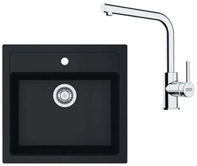 Franke - Kuchyňský set T114Č, tectonitový dřez SID 610 a baterie FS 3230.031, černá/chrom 143.0687.294