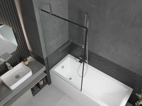 Mexen Next, vanová zástěna 1-křídlová 90 x 150 cm, fixní křídlo, 6 mm čiré sklo s černým vzorem, chromový profil, 895-090-000-00-70-01