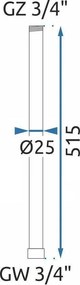 Prodloužení pro vanovou/sprchovou soupravu REA ø 25 mm - 50 cm, titan