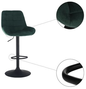 Barová židle CHIRO NEW sametová látka Velvet tmavě zelená, kov černý lak