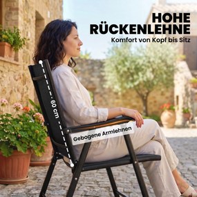 Outsunny sada 2 skládacích zahradních židlí — vysoké opěradlo a područky, ocelový rám, černé Textilene, 58 x 62 x 97 cm