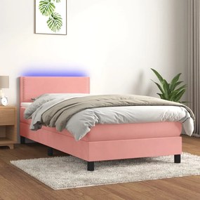 vidaXL Box spring postel s matrací a LED 90x200 cm samet [3134321] Barva: Růžová