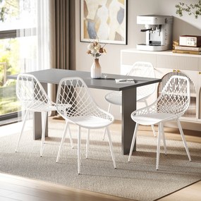 HOMCOM Sada 4 jídelních židlí s moderním designem, kuchyňské židle s zakřiveným perforovaným opěradlem a kovovými nohami, plastové židle do kuchyně, …