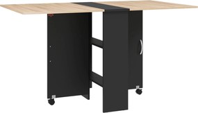 HOMCOM Skládací jídelní stůl s kolečky a skládacími křídly a policemi pro 4-6 osob 75x140x73 cm Přírodní a černá