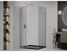 Mexen Roma sprchový kout s otočnými dveřmi 90 x 100 cm, Průhledné, Chromovaná + sprchová vanička Flat, Černá - 854-090-100-01-00