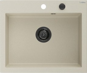 Mexen Elix, 1korový granitový dřez 600 x 500 mm, béžová, černý sifon, 6525601005-69-B