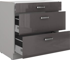 GREY gr | dolní skříňka 80 D 3S zásuvková | 80 cm | PREMIUM BOX | světle šedá/tmavě šedá lesk
