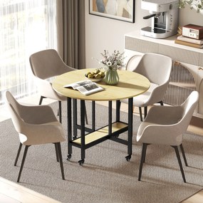 HOMCOM skládací jídelní stůl na kolečkách, kuchyňský stůl pro 4 osoby s integrovanou odkládací plochou, 100 x 75 cm, dub