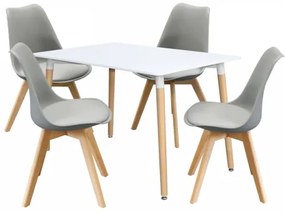 Jídelní set stůl 120x80 UNO bílý + 4 židle šedé QUATRO 4507