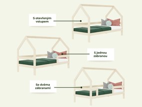 Benlemi Dětská dřevěná postel domeček SAFE 3v1 se zábranou Zvolte barvu: Pastelově růžová, Zvolte rozměr: 90x160 cm, Zvolte zábranu: Se dvěma zábranami