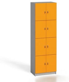 Dřevěná šatní skříňka s úložnými boxy, 8 boxů, 2x4, šedá / oranžové