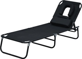 Skládací lehátko Outsunny s nastavitelným opěradlem v 4 polohách, zahradní lehátko s polštářem, kovový rám a oxfordská tkanina, nosnost 120 kg, 190x56