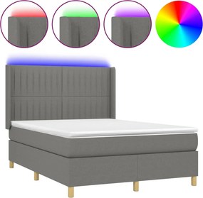 Box spring postel s matrací a LED tmavě šedá 140x190 cm textil 3139030