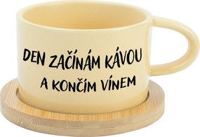 DEN ZAČÍNÁM KÁVOU A KONČÍM VÍNEM - žlutý hrníček makronka 200 ml