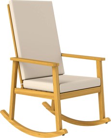 Houpací křeslo Outsunny z akáciového dřeva s vysokým opěrákem a polštáři — venkovní relaxační křeslo do zahrady, na balkon a terasu, nosnost 160 kg, b