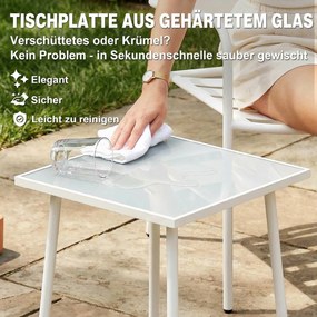 Bistro set 3dílná sada kovového zahradního nábytku se 2 zahradními židlemi, skleněný stůl, lamelový design, odolný proti korozi