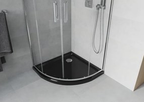 Mexen Rio, čtvrtkruhový sprchový kout 90 x 90 cm, 6mm čiré sklo, chromový profil + černá sprchová vanička, 863-090-090-01-00-4170