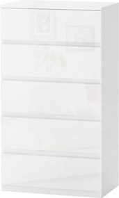 HOMCOM 5-zásuvkový komoda Moderní komoda se systémem proti převrhnutí pro obývací pokoj a chodbu 55x33x100 cm lesklá bílá