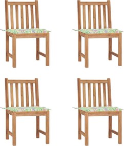 vidaXL Zahradní židle 4 ks s poduškami masivní teak [3073090] Barva: Vzor listí