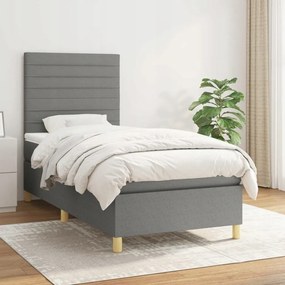 Box Spring Postel S Matrací Textil Tmavě Šedá vodorovné pruhy 100 x 200 c