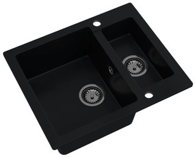 Sink Quality Ferrum, kuchyňský granitový dřez 605x495x210 mm + černý sifon, černá, SKQ-FER.C.5KBO.XB