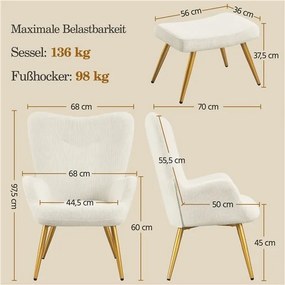 Křeslo Yaheetech – béžová, 68 cm (šířka) × 70 cm (hloubka) × 97,5 cm (výška), 100% polyester (257264808550)
