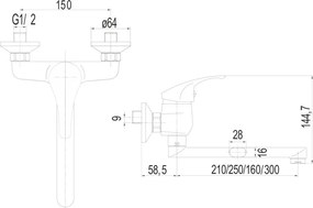 Mereo Mereo, Dřezová nástěnná baterie, Lila, s ramínkem plochým rovným 300 mm, chrom, CBEE30206