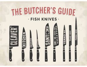 Cedule The Butchers Guide - Fish Knives 40 x 30cm