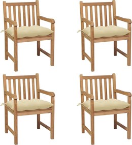 Zahradní židle 4 ks krémově bílé podušky masivní teak 3073021